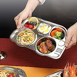 ZEAYEA 3 Pack Stainless Steel Divided Plate, 304 Stainless Divided Platter, 5 Section Car Shape Divided Dinner Tray, Kids Snack Meal Plate for Lunch, Portion Control, Camping, BPA free