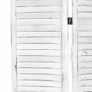 MyGift Whitewashed Wood 3 Panel Screen, Folding Louvered Room Divider
