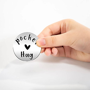 LRUIOMVE Always Remember You are Braver Than You Believe, Pocket Hug Token with Leather Keychain, Stainless Steel Double Sided Coin Long Distance Relationship Keepsake Gift