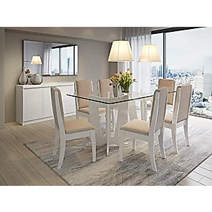 Manhattan Comfort Viennese Collection 6 Shelf Gloss Finished Long Buffet Cabinet / Dining Console with 4 Doors, White Gloss