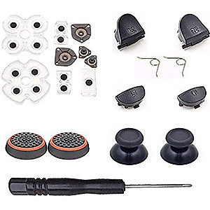 for Sony Playstation 4 PS4 for Dualshock 4 L1 R1 L2 R2 Trigger Springs Buttons + 2 Joystick Thumb Sticks + 2 Joystick Silicone Caps + 2 Springs + 1 Screwdriver + 1 Set Silicone Conductive Rubber Pads