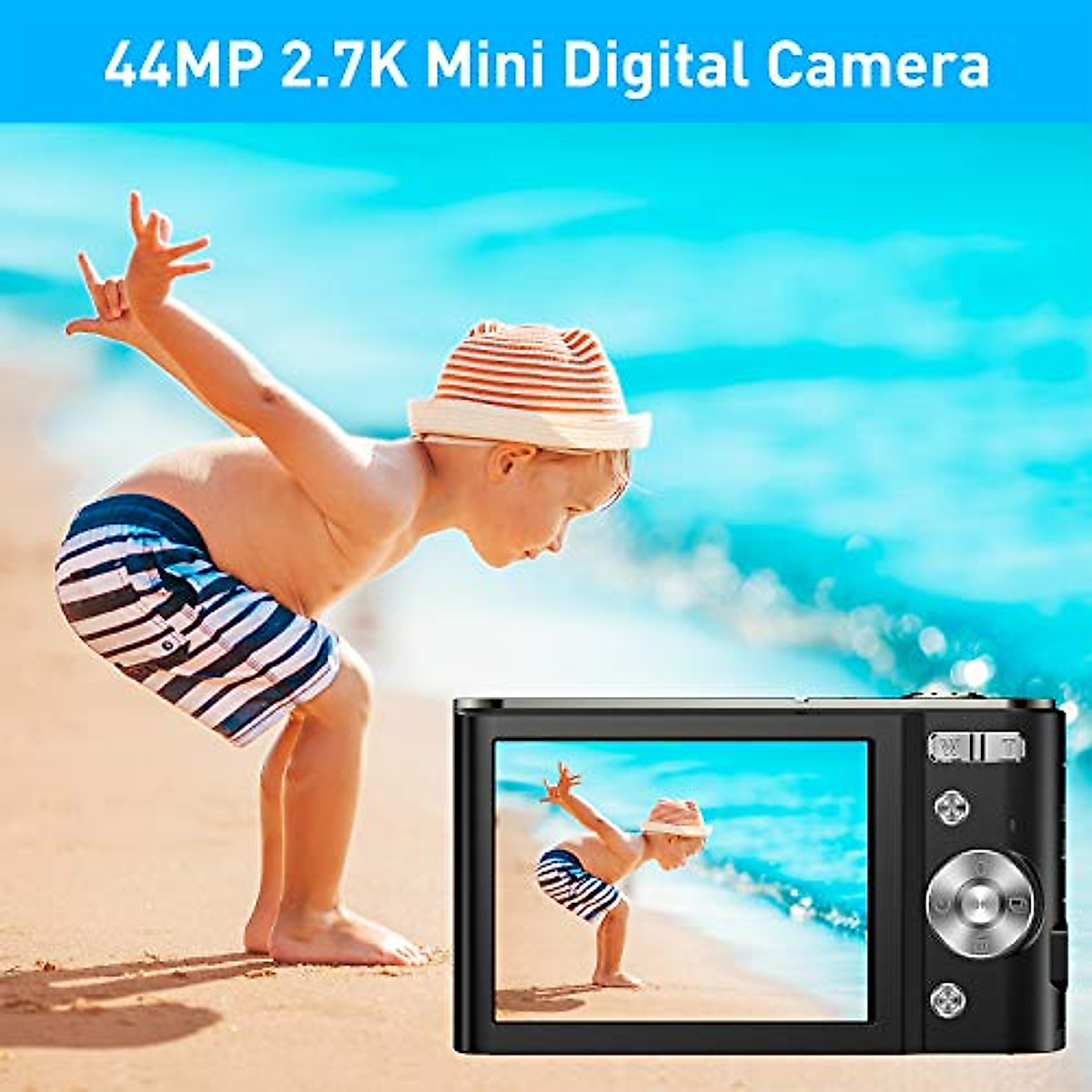 Digital Camera 2.7K 44MP Camera, VAFOTON 2.8" LCD Rechargeable Mini Compact Pocket Camera with 16X Zoom for Adult Seniors Students Kids Beginner