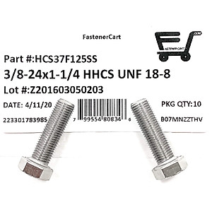 3/8-24x1-1/4 Stainless Steel Hex Cap Screws FT Hex Bolts 18-8 (UNF) FINE Thread (10 pcs)