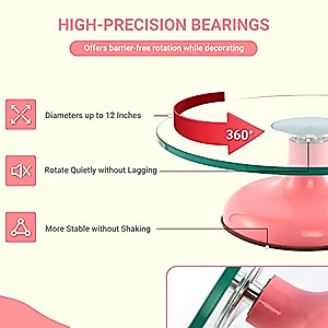 Distlety 12 Inches Cake Turntable, Cake Turntable Rotating Cake Decorating, Ultra Quiet Glass Turntable Cake Stand with Pink Sturdy Base