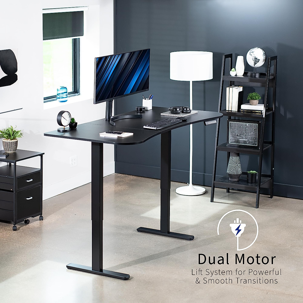 VIVO Electric Dual Motor Height Adjustable 63 x 32 inch Stand Up Desk, Complete Active Workstation, 3 Part Table Top, Black Frame, Memory Controller, DESK-KIT-E2B1B