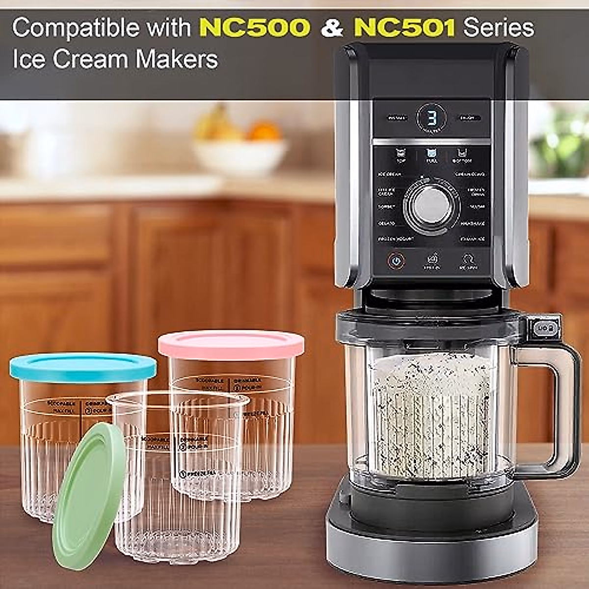 CINPIUK Ice Cream Pints, 4 Pack Containers with Lids Replacements for Ninja Creami Pints, Compatible with NC500 NC501 Series Ice Cream Maker, Dishwasher Safe Creami Containers