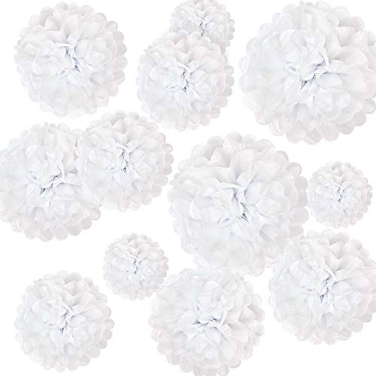 ANSOMO White Tissue Paper Pom Poms Flowers Party Decorations 12" 10" 8" 6" Pack of 12