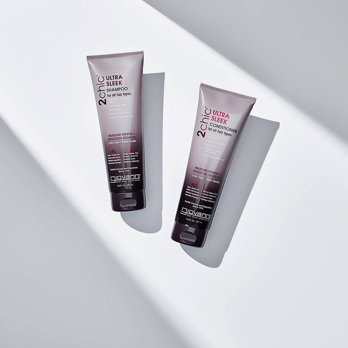 GIOVANNI 2chic Ultra-Sleek Shampoo, 8.5 oz. - Brazilian Phyto-Keratin & Moroccan Argan Oil, Anti-Frizz Formula, Coconut, Shea Butter, Pro-Vitamin B5, Color Safe, Paraben Free