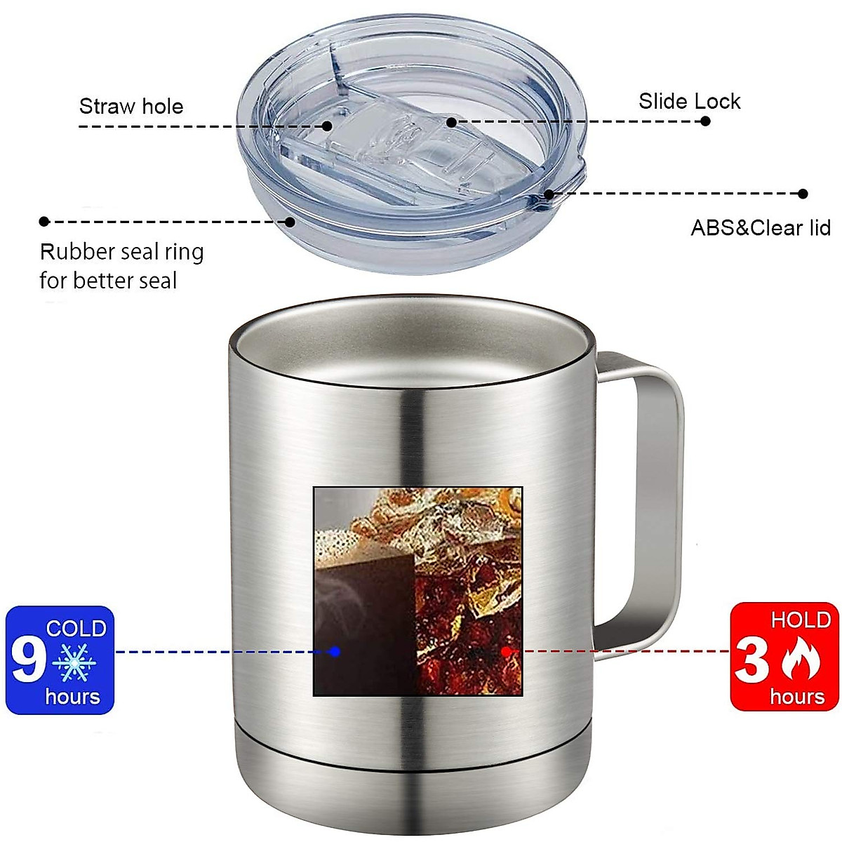 MEWAY 12oz Mix Color Mug With Handle 8 Pack Bulk,Stainless Steel Insulated Travel Tumblers With Sliding Lid,Double Wall Vacuum Camping Coffee Cup for Hot & Cold Drinks Tea (Mix,Set of 8)