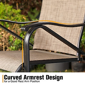 MFSTUDIO Outdoor Sling Dining Chair, 2 PCS Heavy Duty Spring Motion Patio Dining Chair, Tan Color, 300LBS