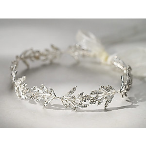 SWEETV Leaf Wedding Headpieces for Bride Silver Bridal Headband Flower Girl Headpiece Handmade Wedding Hair Accessories
