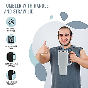 C&Y Company Tumbler With Straw and Handle 40oz, 40oz Tumbler With Silicone Straw, Leakproof Lid, Spill Proof Lid, Insulation Double Wall Stainless Steel Tumbler With Handle (Sky Blue)