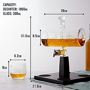 Oak & Steel 35oz/ 1000ml Ship In a Bottle Whiskey Decanter Sets for Men - Wine Decanter Set with Glasses of 4, Whiskey Dispenser & Stand for Whiskey, Bourbon, Vodka, Tequila - Gifts for Men & Husband