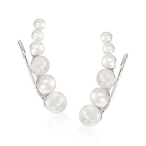 Ross-Simons 3-6mm Cultured Pearl Ear Climbers in Sterling Silver