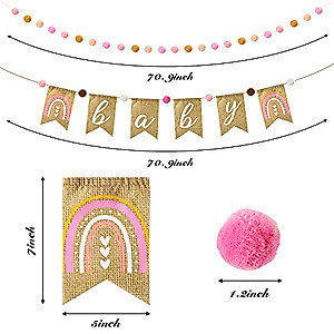 FeelWarm Boho Rainbow Baby Burlap Banner with Pom Pom Garland Bohemia Hippie Pre-strung Swallowtail Flag Banner Wool Felt Balls Hanging Garland Decoration Baby Shower Photo Prop for Neutral Baby