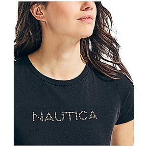 Nautica Women's Easy Comfort Supersoft 100% Cotton Classic Logo T-Shirt, True Black, Medium