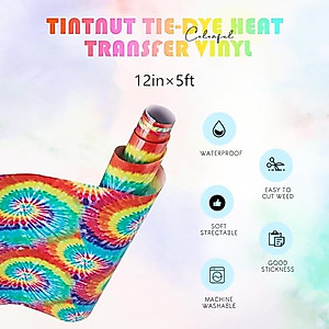 Tintnut Tie-dye Swirl HTV Heat Transfer Vinyl Roll - 12 Inch x 5ft Roll HTV Color Gradient Swirl Iron on Vinyl Spiral Patterned HTV Vinyl DIY Canvas Bag T-Shirts for Cricut or Silhouette Cameo