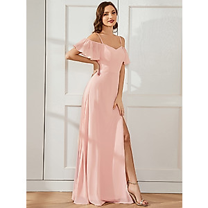 Ever-Pretty Women's Formal Dresses Off Shoulder Short Sleeve Split A-Line Floor Length Bridesmaid Dresses Pink US14