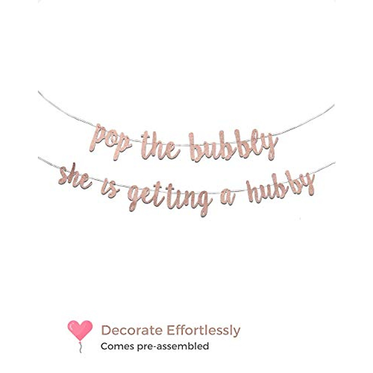 Rose Gold Bridal Shower Decorations - Bachelorette Banner - A Dazzling Sign for Your Engagement Party | Pop The Bubbly Shes Getting a Hubby | Glittering Bride to be Backdrop Decor Supplies Favors