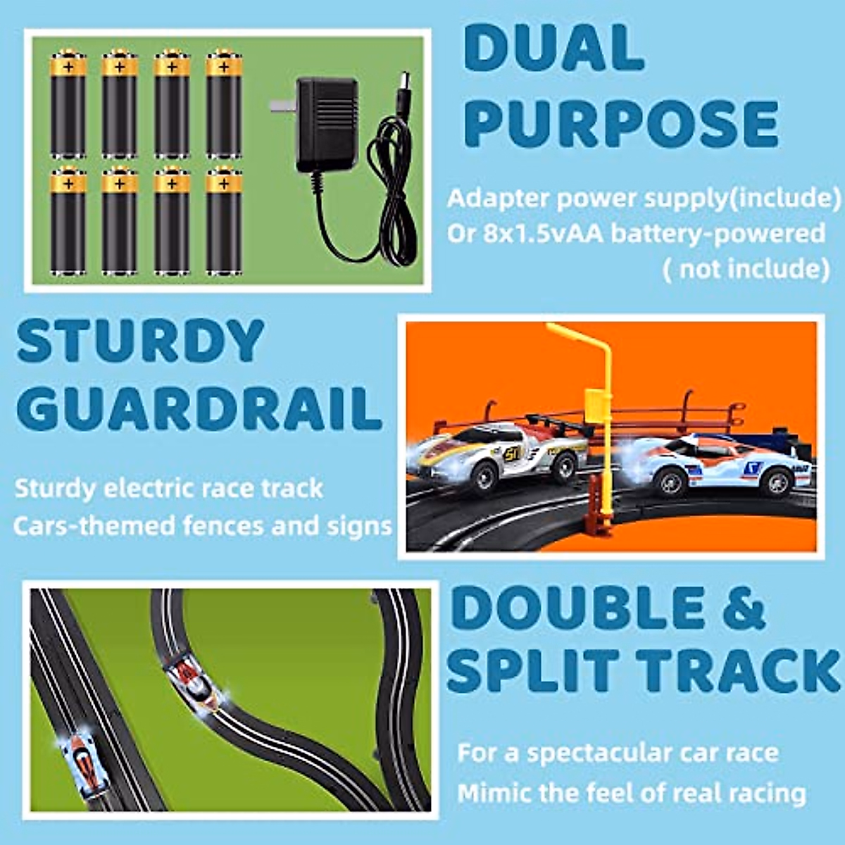 Electric Racing Tracks for Boys and Kids Slot Car Race Track Sets Including 4 Slot Cars 1:43 Scale and 2 Hand Controllers, Gift Toys for Children