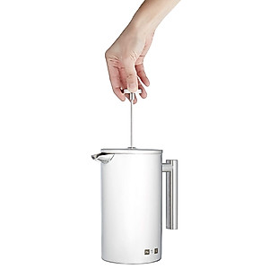 Fetic French Press Coffee Maker, 304 Grade Stainless Steel Insulated Coffee Press with Free Coffee Scoop, 34oz (1 Litre), Silver