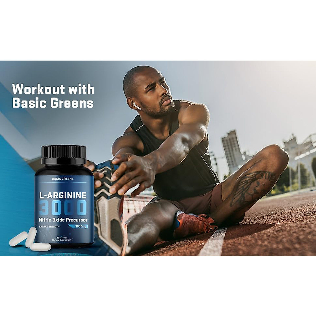 BASIC GREENS L Arginine 3,150mg (90 Capsules) L-Arginine Supplement for Men and Women with Nitric Oxide Precursor | L Arginine Supplement Pills for Men, Sport, Workout, Made in The USA