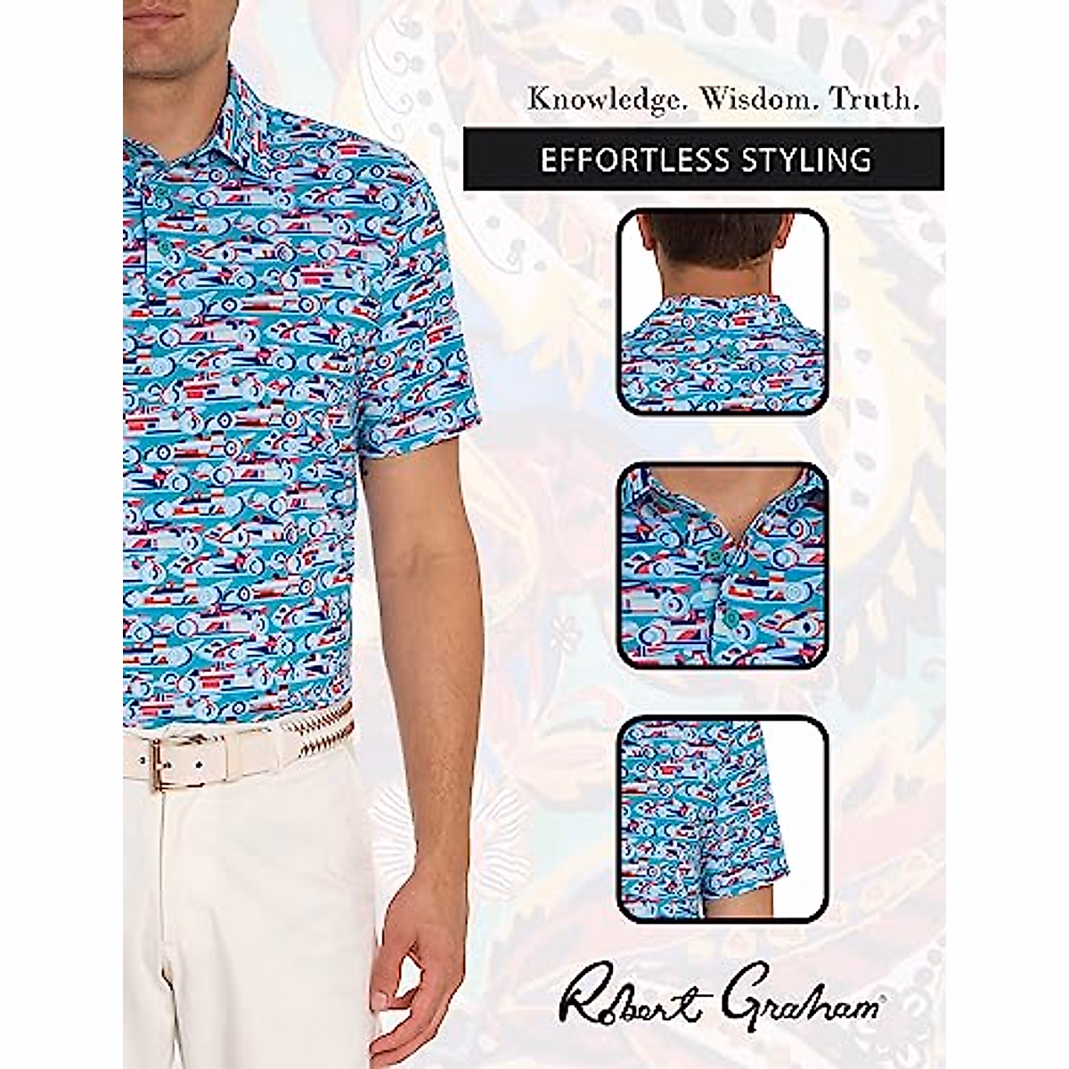 Robert Graham Men AUTO Expo Short Sleeve Knit Polo, Jade, Large