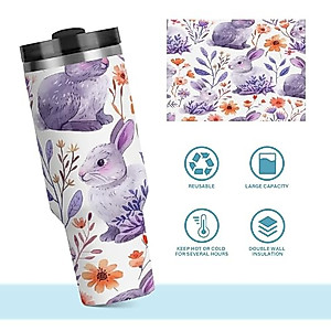 FRCSDIY Cute Rabbit Insulated Tumbler with Handle and Straw Lid,40oz Leakproof Stainless Steel Cup BPA-Free Water Bottle