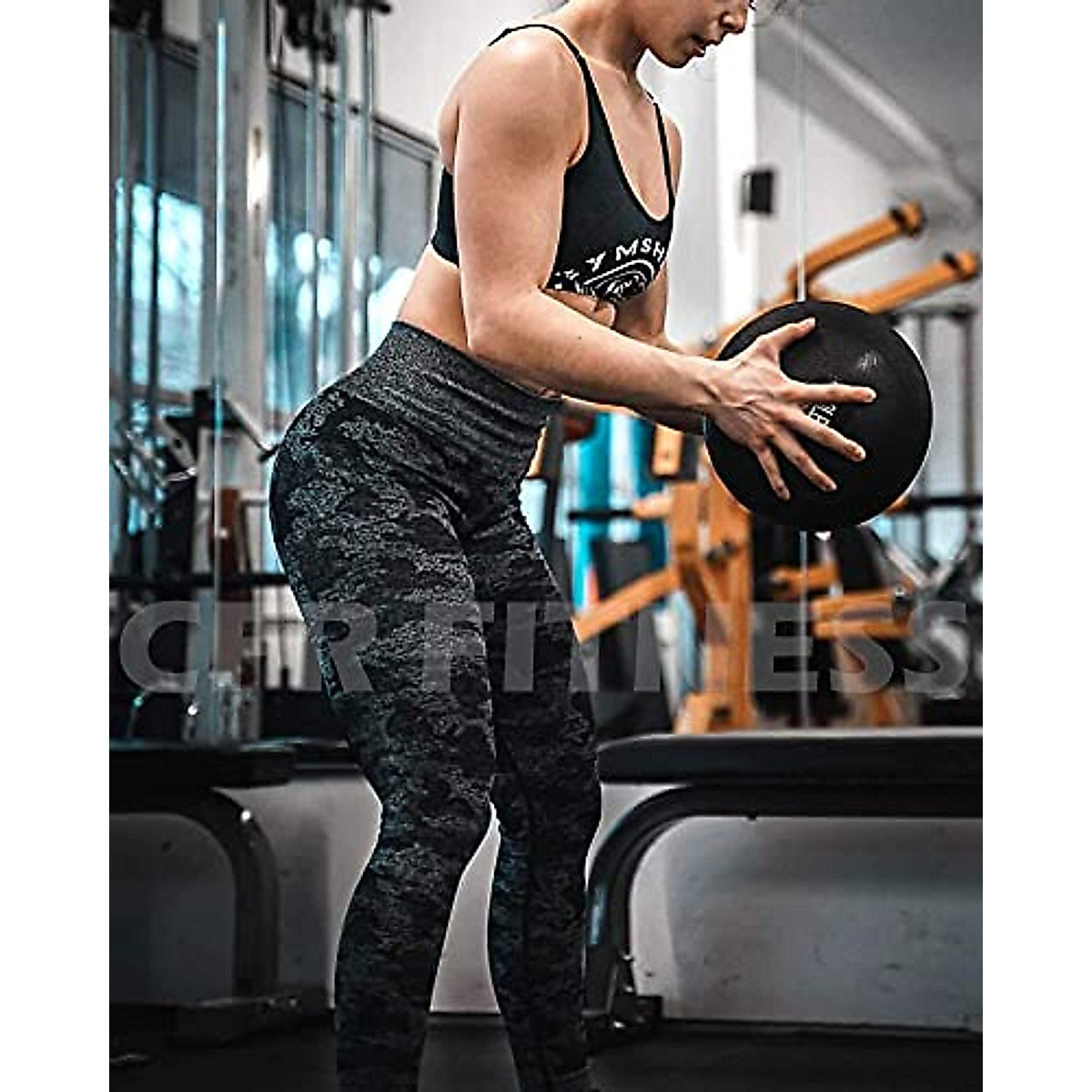 CFR Women High Waist Yoga Pants Butt Lifting Camo Workout Seamless Leggings #0 Black M
