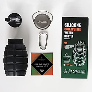 Collapsible Water Bottle 19.6oz - Gift Box, 2 Lids, Carabiner - Leak Proof Water Bottles for Veteran's Day - Reusable Water Bottles with Military Style - Travel Water Bottles - Gifts for Men (Black)