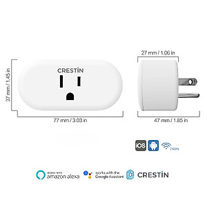 CRESTIN Smart Plug Mini WiFi Outlet with APP Control & Timer Function, Smart Plugs Work with Alexa & Google Assitant, 15A Smart Socket No Hub Required, ETL & FCC Certified(2.4GHz Only, 2 Pack