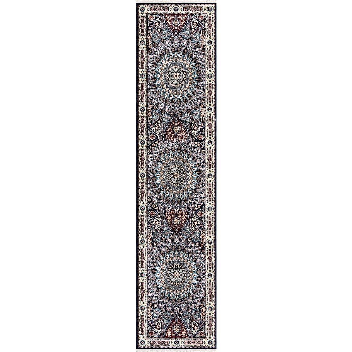 Rugs.com Rabia Collection Rug – 2' 7 x 12' Runner Navy Blue Low Rug Perfect for Hallways, Entryways