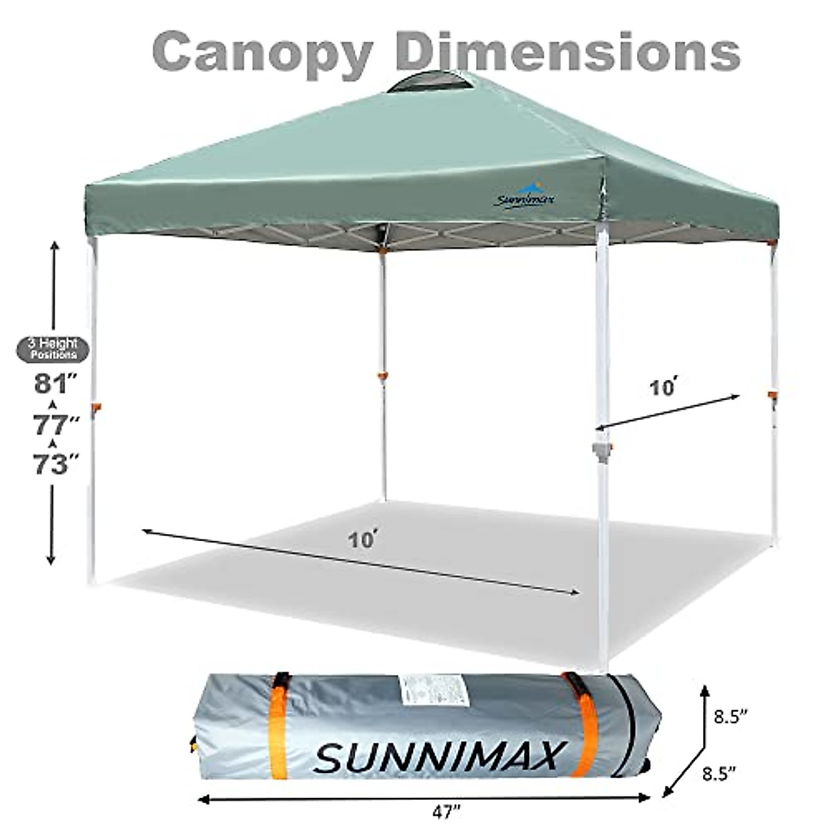 SUNNIMAX Canopy Tent, Outdoor 10x10 Pop-up Canopy,Patio Tents for Parties,Quick EZ Setup Canopies with Waterproof Roof, Roller Bag, 4 sandbags