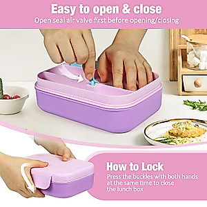 Caperci Bento Box for Kids - Stackable Leakproof Multiple Compartments Lunch Containers for Kids with Sauce Container, 5.8 Cups, Idea for School, On-the-go, Built-in Utensil Set, BPA Free (Purple)