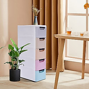 DYRABREST 5 Drawer Units Dresser Storage,Plastic Narrow Storage Cabinet,Small Closet Organizer Standing Shelf Bedroom Furniture for Bathroom Living Room 7.87 * 15.75 * 33.07in (Colorful 1)