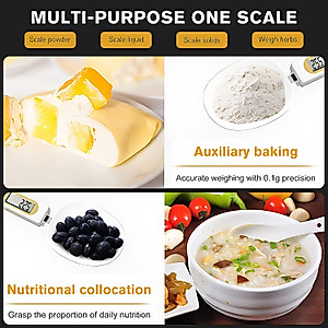 3T6B Digital Spoon Scale Electronic Measuring Spoon with 2 Replaceable Spoons, Food Coffee Weigh Scale High Precision for Home 500/0.1g, Digital Food Spoon Scale, Kitchen Scales with LCD Display