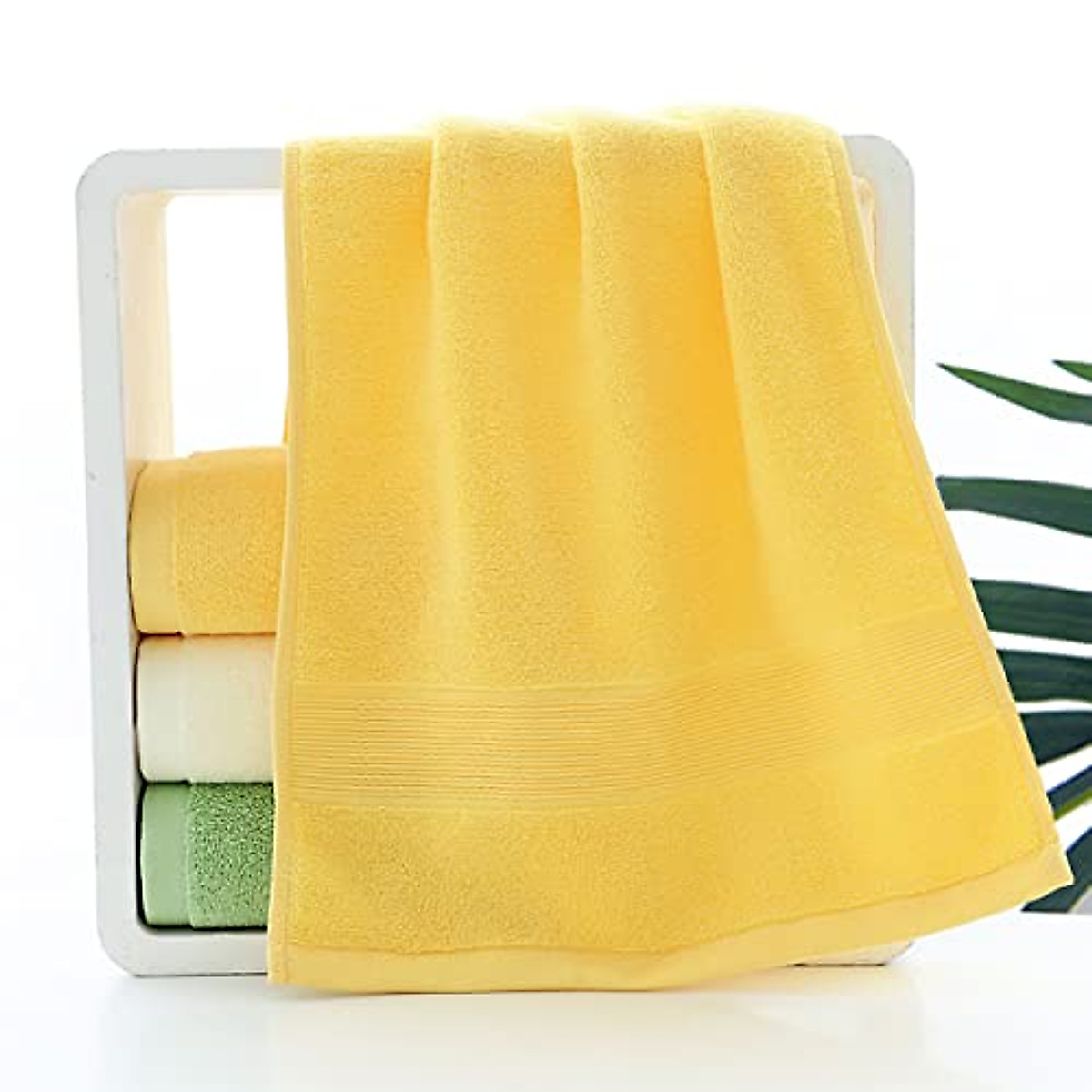 Pidada Hand Towels Set of 2 100% Cotton Absorbent Soft Towel for Bathroom 13.8 x 29.5 Inch (Yellow)