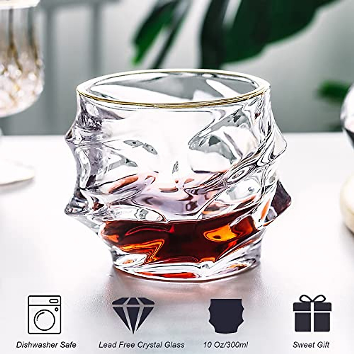 WUWEOT 6 Pack Crystal Whiskey Glasses, Clear Thick Scotch Glasses, 10 Oz Old Fashioned Bourbon Tumblers with Box for Drinking Scotch, Cocktails, Rum, Vodka, Cognac, Liquor