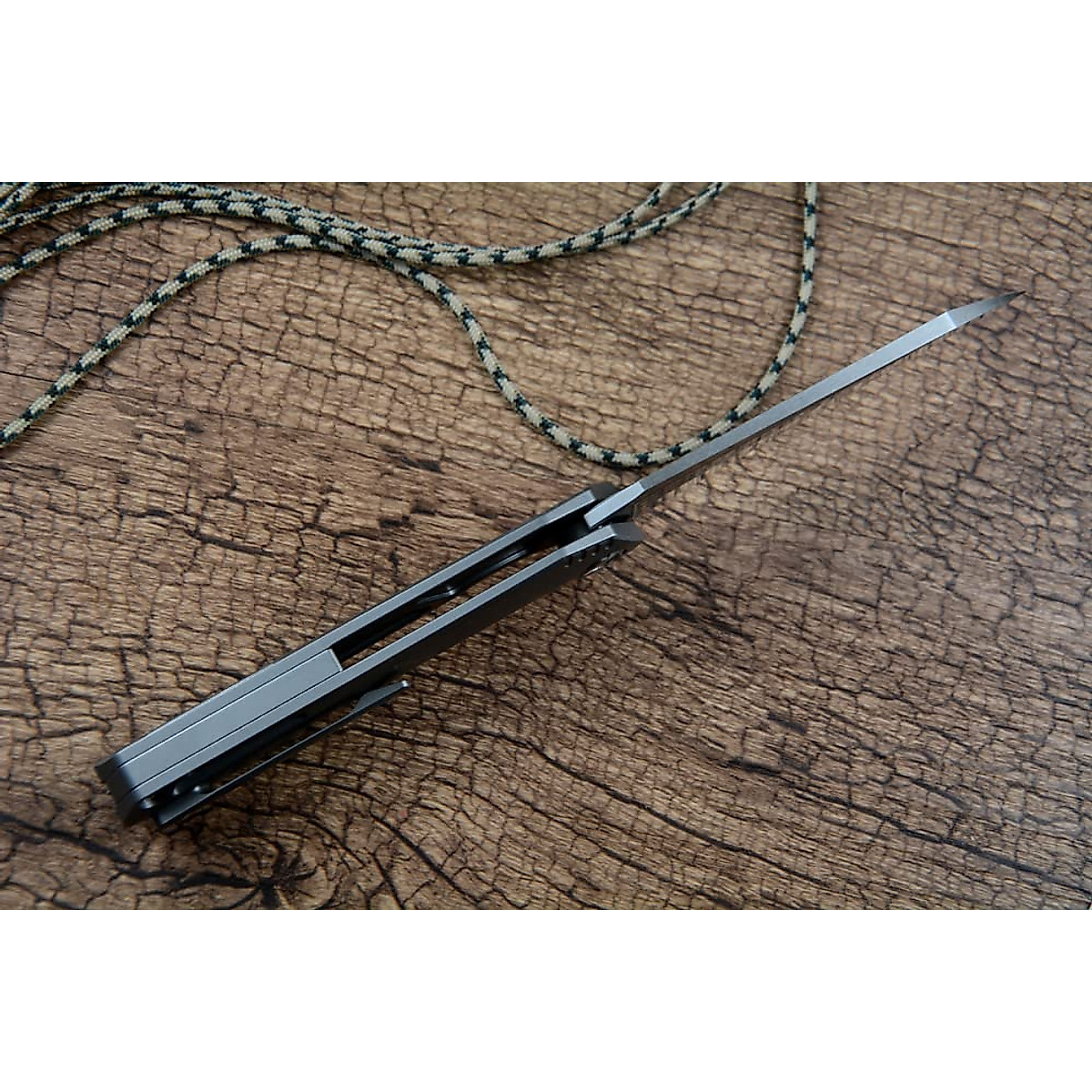 TWO SUN Hunting Utility Folding Knife 14C28N Satin Blade TC4 Titanium Handle Flipper Fast Open TS298, gray