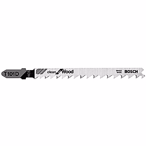 Bosch T101D 5-Piece 4 In. 6 TPI Clean for Wood T-Shank Jig Saw Blades