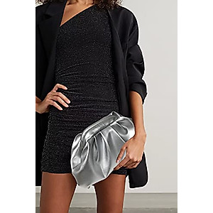 expouch Women Cloud Bag Slouchy Clutch Ruched Purse Weave Embossed with Gold Chain Shoulder Bag (Silver)