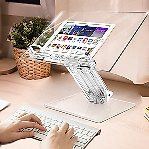 Acrylic Laptop Stand for Desk, Book Stand, Clear Laptop Riser Adjustable Height, Foldable Portable Adjustable Laptop Stand Compatible with MacBook Pro Other Notebooks
