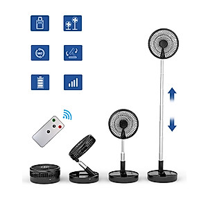 Primevolve Battery Operated Portable Standing Fan, Rechargeable USB Personal Floor Fan with Adjustable Height Black