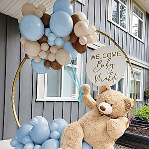 Blue Brown Balloons Teddy Bear Baby Shower Garland Arch Kit Decorations with 147Pcs Blush White Sand Balloon for Jungle Safari Woodland Themed Wild One 1st Birthday Wedding Thanksgiving Boho Party