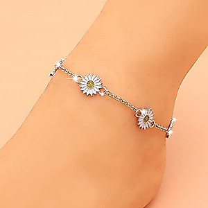 Alloy Sunflower Anklet European and Creative Simple Two Color Daisy Anklet Anklet Female Personalized (White, One Size)