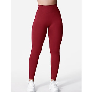 YEOREO Liz Scrunch Workout Leggings for Women High Waisted Butt Lifting V Back Waist Seamless Gym Yoga Leggings Red M
