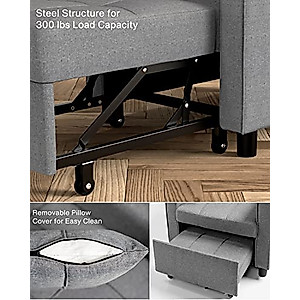 Sleeper Chair Bed, 3-in-1 Convertible Chair Bed, Adjustable Recliner Sofa Bed with Pillow, Multi-Functional Folding Sleeper Chair Bed, Single Bed Chair with Modern Linen Fabric for Apartment, Gray