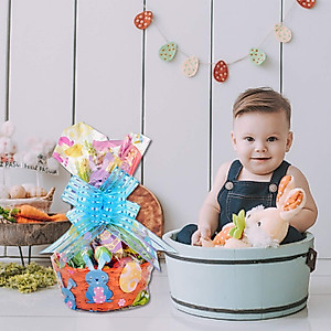 Kolewo4ever 10 pack Easter Basket Bags Happy Easter Jumbo Cello Basket Bags 32 by 22 Inches Easter Bunny Wrap bags Cellophane Wrapping Party Decorations with 10 pieces pull bow