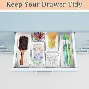 Fodofodo 6 Pack Clear Drawer Organizer Set,Versatile Bathroom and Vanity Organizer Trays,Acrylic Drawer Storage Trays,Storage Bins for Makeup Jewelries,Cosmetics,Gadgets,Kitchen Utensils and Office