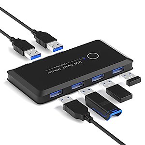 USB 3.0 Switch Selector, USB KVM Switch for 2 Computers Sharing 4 USB Peripheral Device, Mouse Keyboard Printer, Included 2 USB Cables